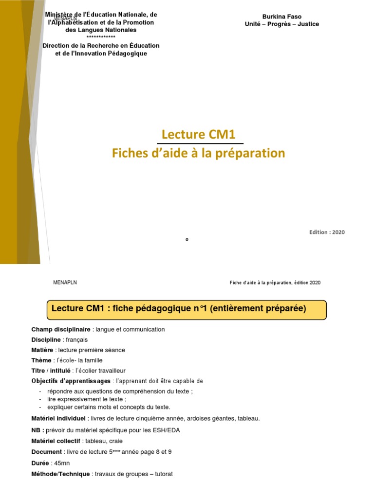 Fiches Pédagogiques de Lecture CM1 | PDF | Pédagogie | Apprentissage