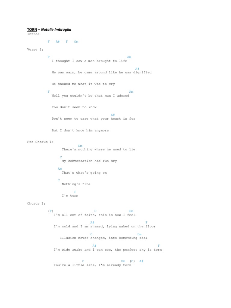 Natalie Imbruglia's "Torn" Chords | PDF