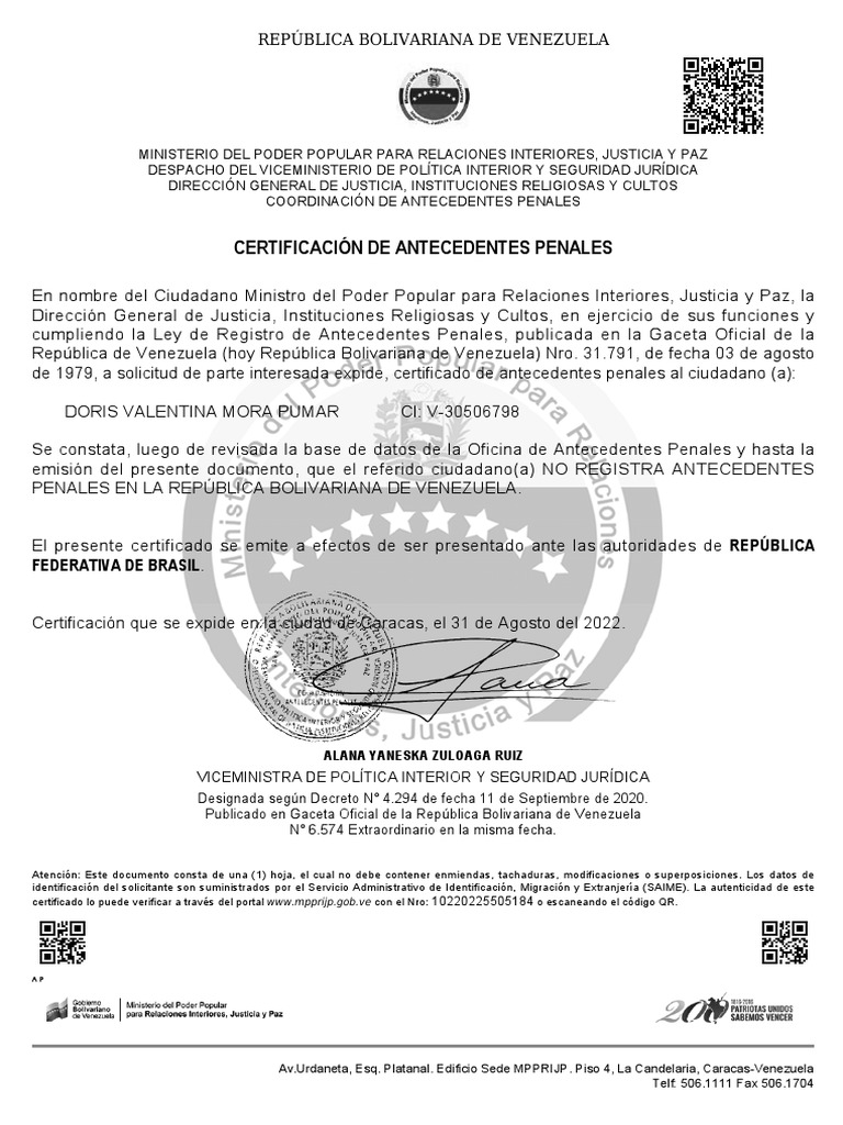 Certificación de Antecedentes Penales | PDF | Gobierno y personalidad ...
