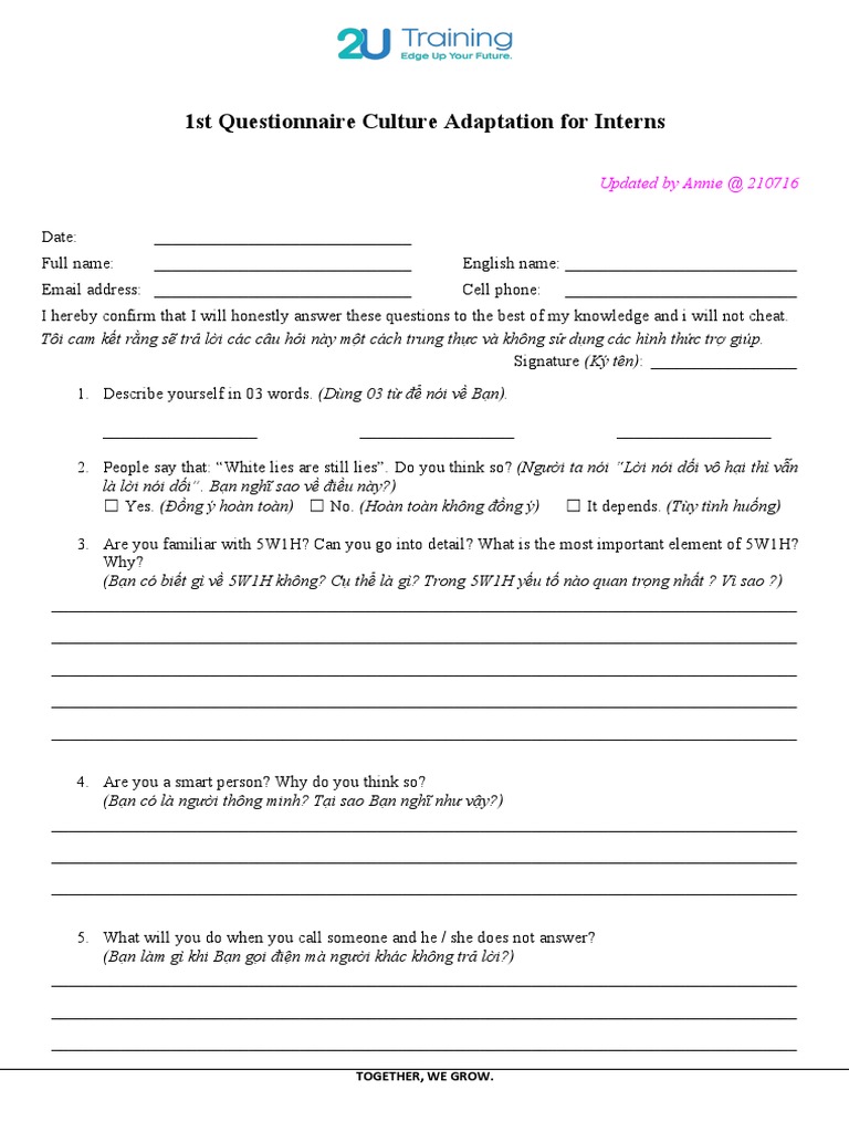1st Questionnaire For Interns - 210716 (Annie) | PDF