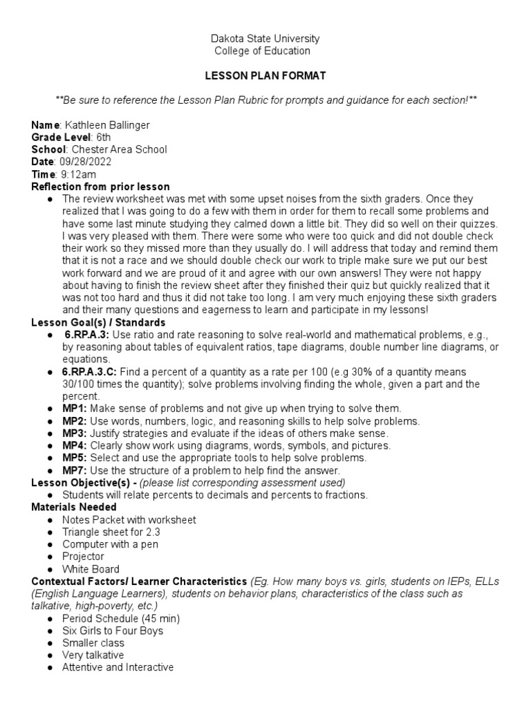 6th Grade Lesson 1 | PDF | Education Theory | Learning