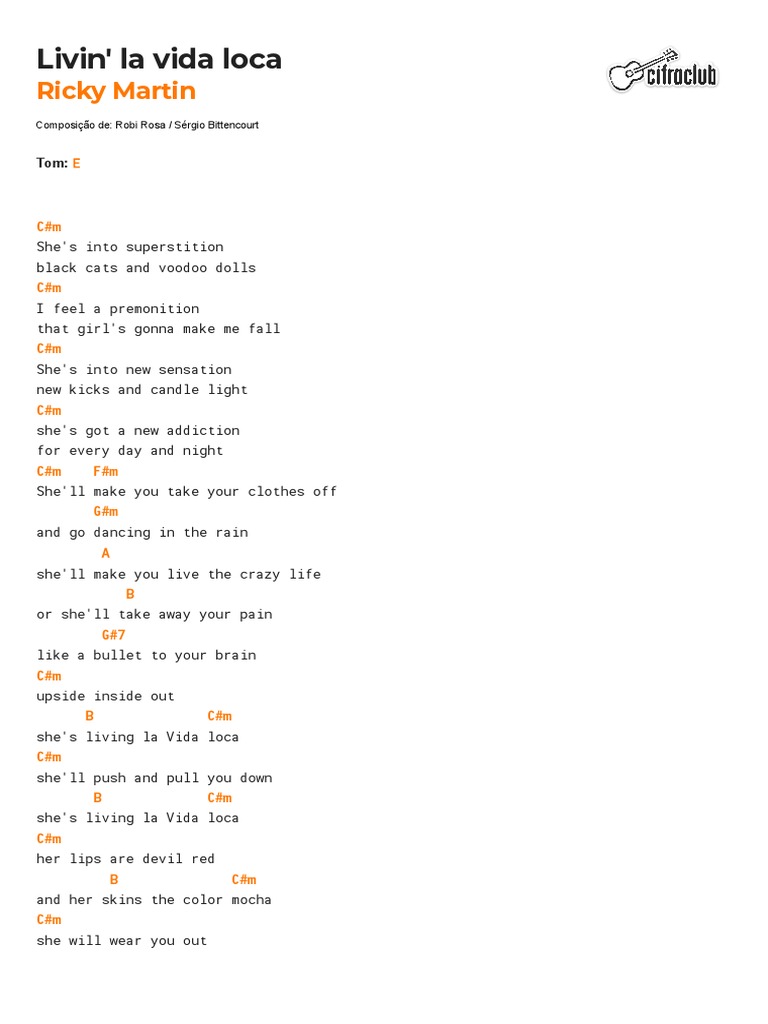 Cifra Club - Ricky Martin - Livin' La Vida Loca | PDF | Spanish ...