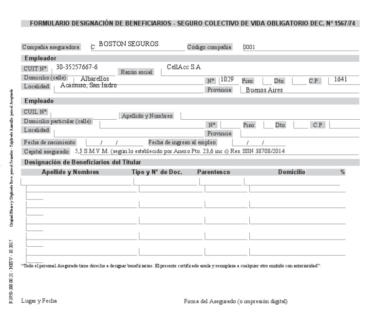 F3950-Formulario Seg de Vida | PDF