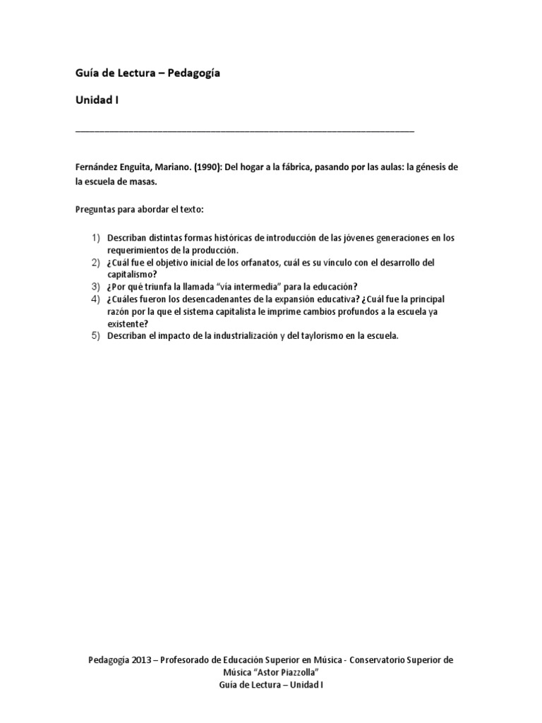 Guía de Lectura Unidad I - Mariano Fernández Enguita | PDF
