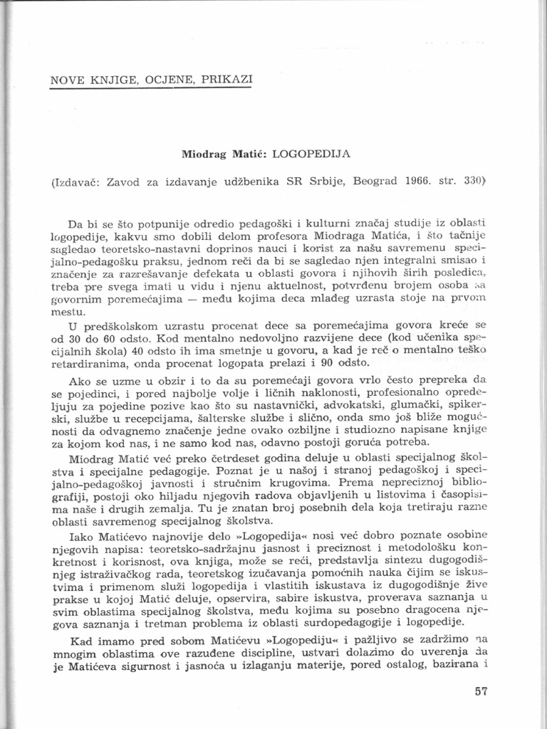 Toman Brajovic Miodrag Matic Logopedija | PDF