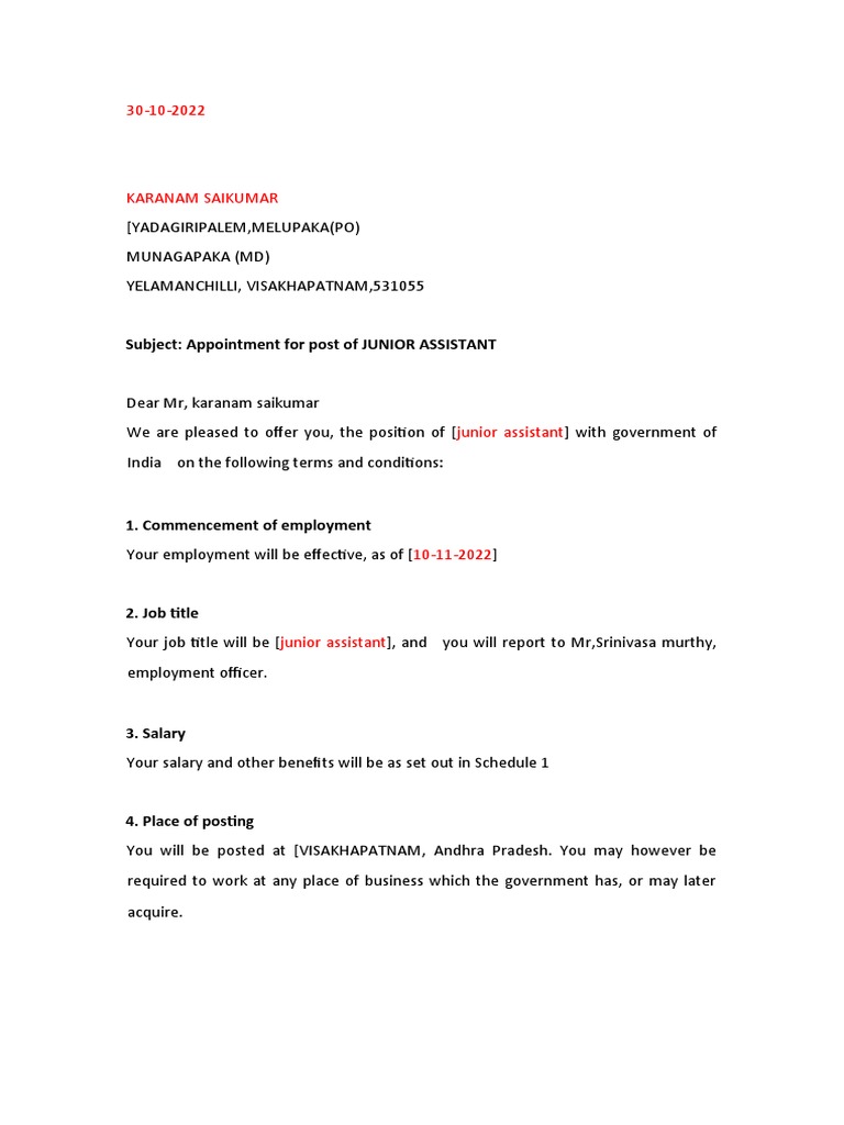 Government Job Appointment Letter | PDF | Employment | Salary