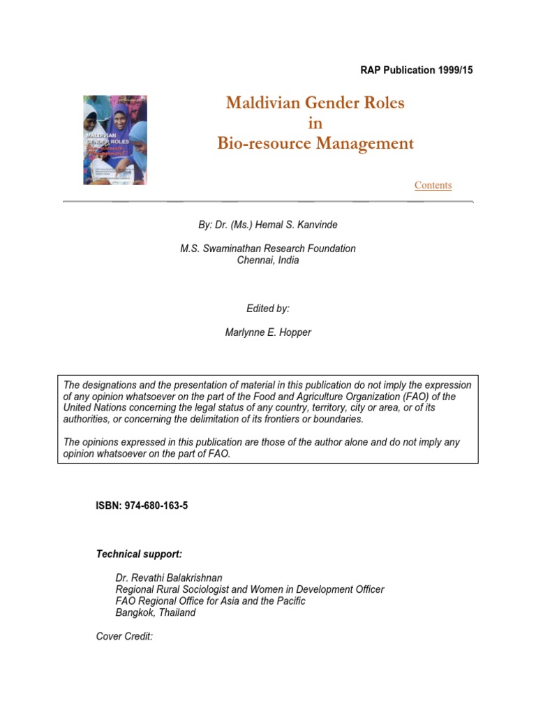 Maldivian Gender Roles in Bio-Resource Management | PDF | Coral Reef ...