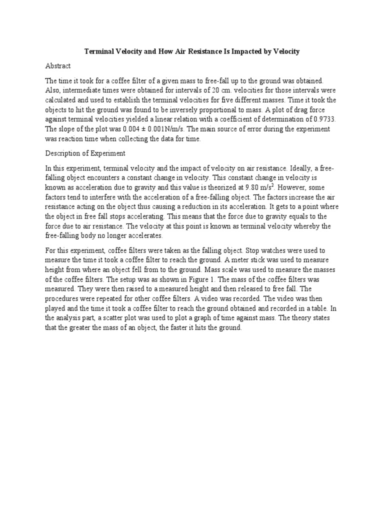 Terminal Velocity and How Air Resistance Is Impacted by Velocity ...