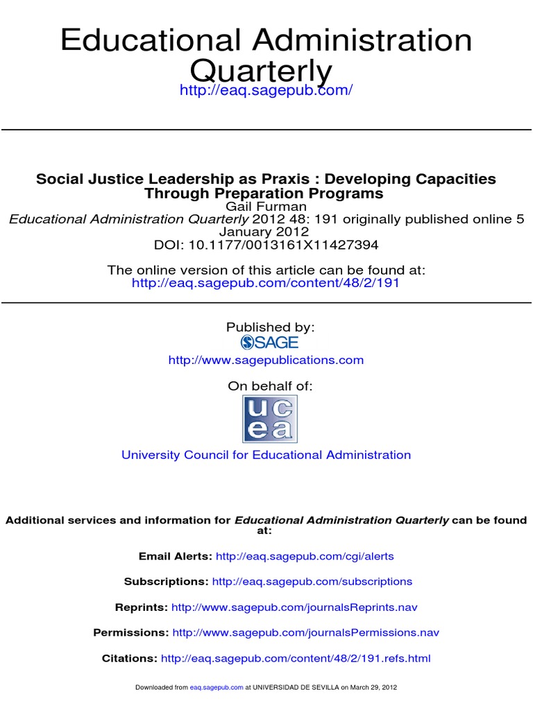 Furman EAQ - 12 Social Justice Leadership As A Praxis | PDF ...
