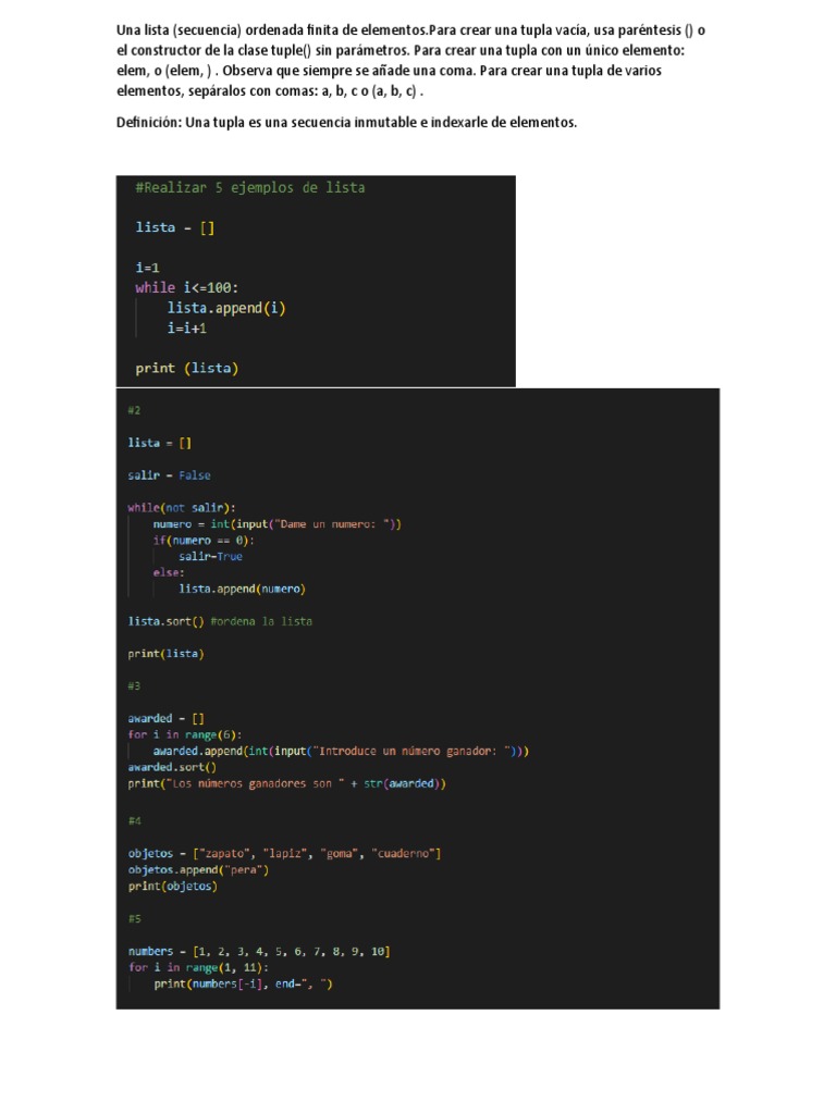 Tuplas, Listas y Diccionario | PDF