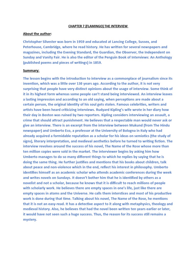 CHAPTER 7 The Interview | Download Free PDF | Novels | Writers