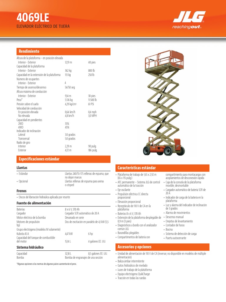 JLG 4069LE Ficha Tecnica | PDF | Bienes manufacturados | Vehículos