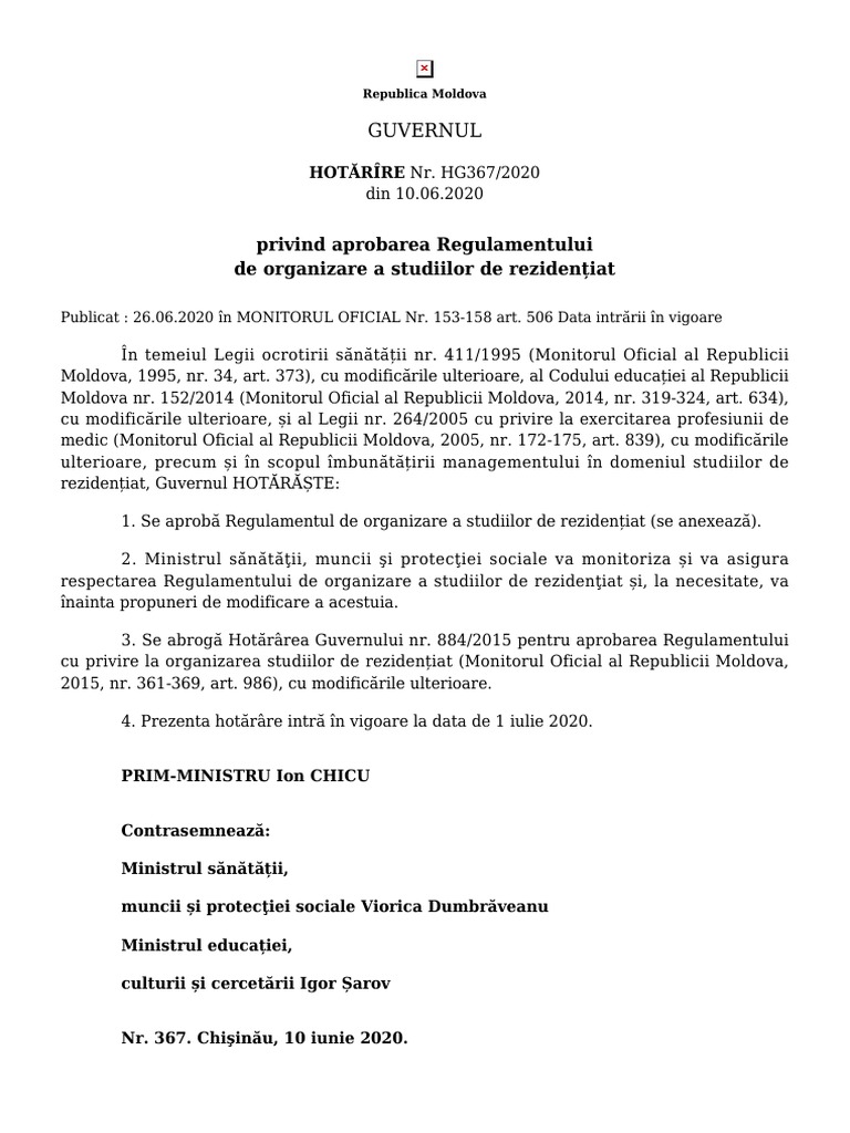 Regulament Rezidentiat 2020 | PDF