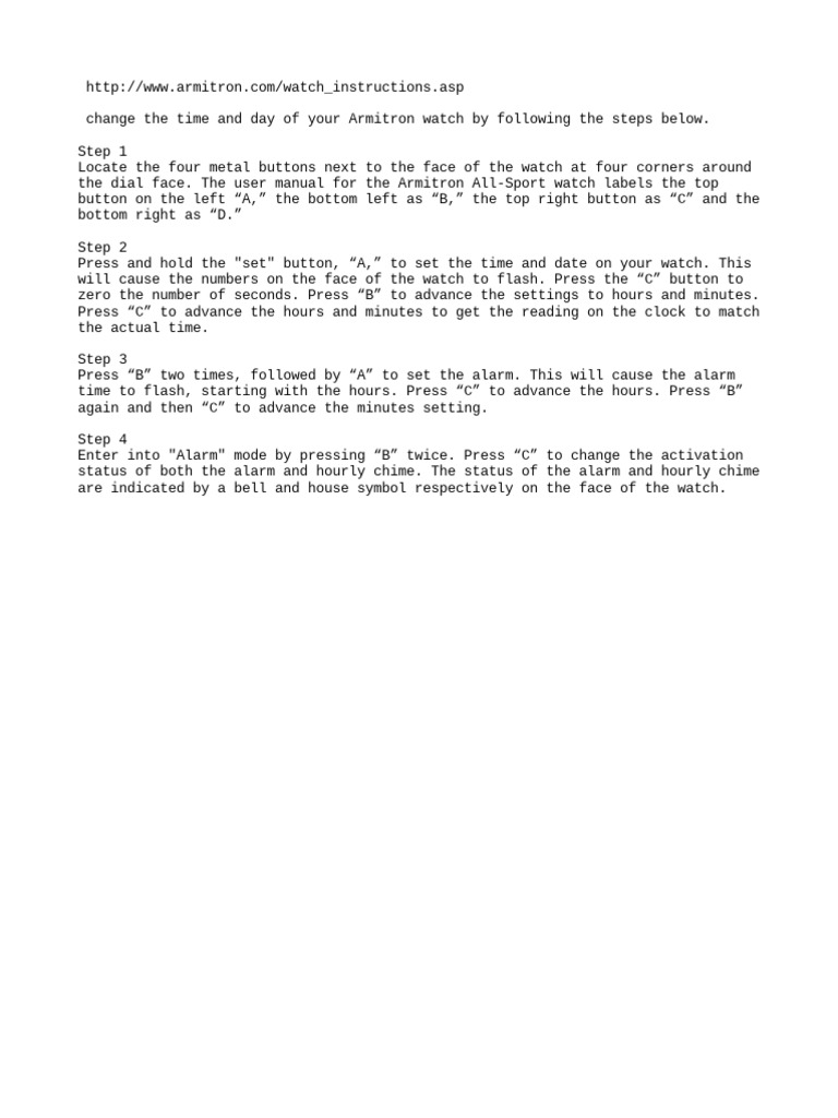 Armitron Watch Setup Instructions | PDF | Computers