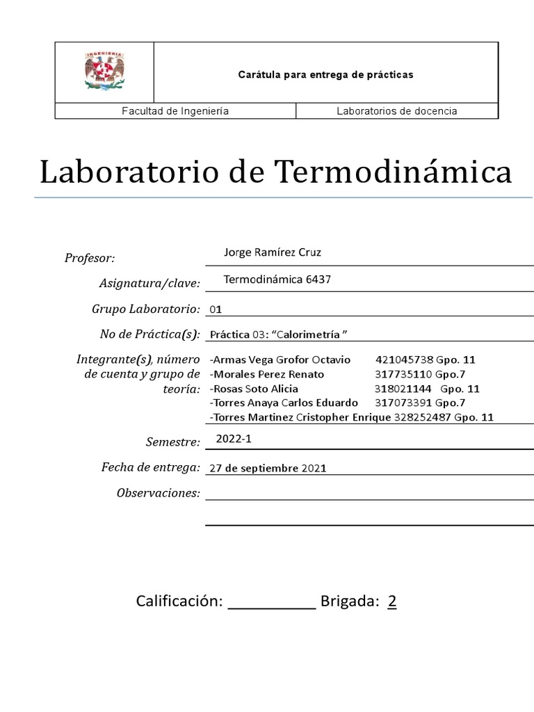 Practica 3 de Termodinamica | PDF | Calor | Temperatura