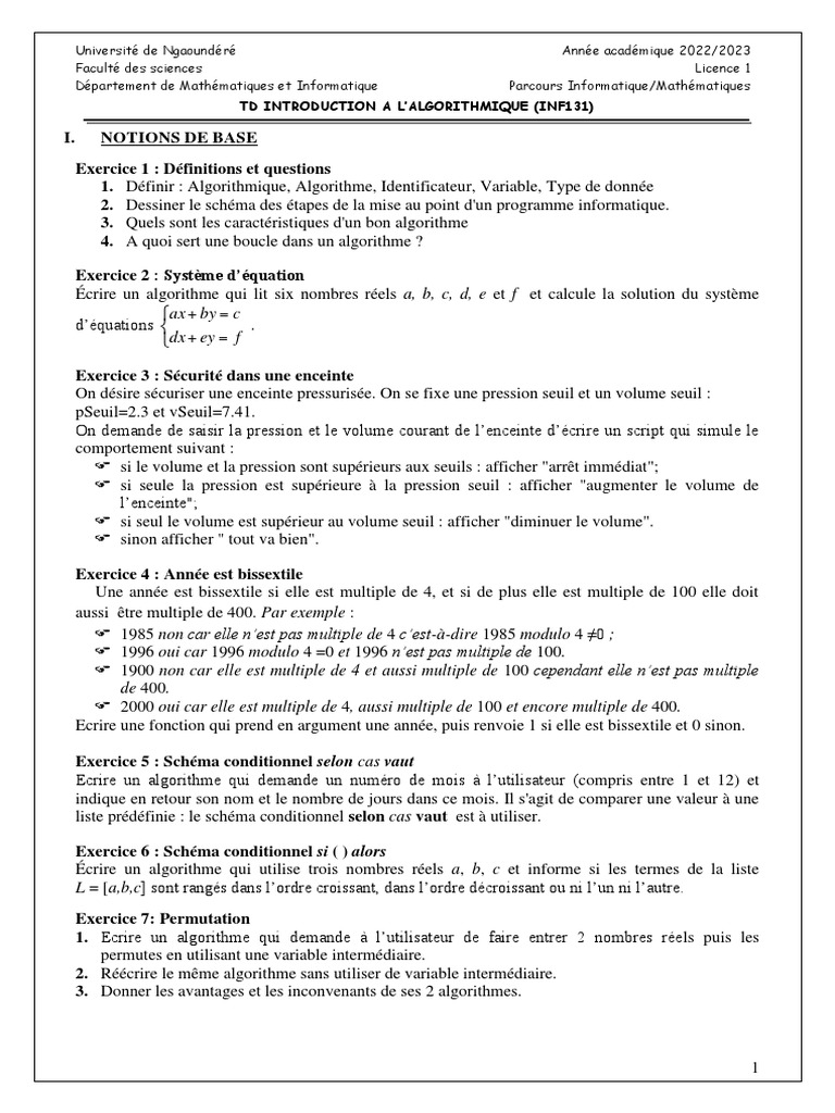 TD Algorithme - (IN 131) - 2022 - 2023 | PDF | Mathématiques ...