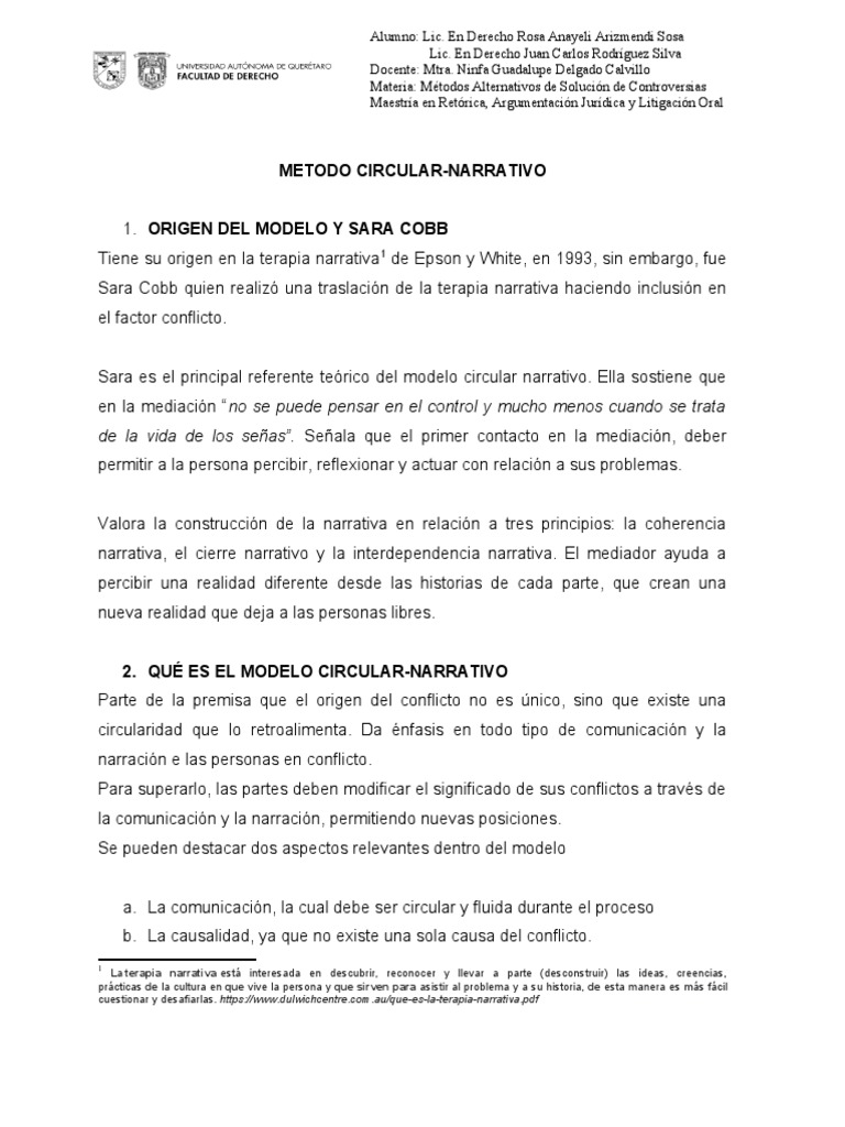 Modelo Circular Narrativo Resumen | PDF | Narrativa | Mediación