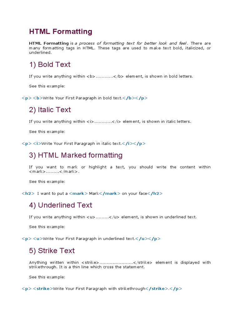 Html Formatting Pdf Html Element Html