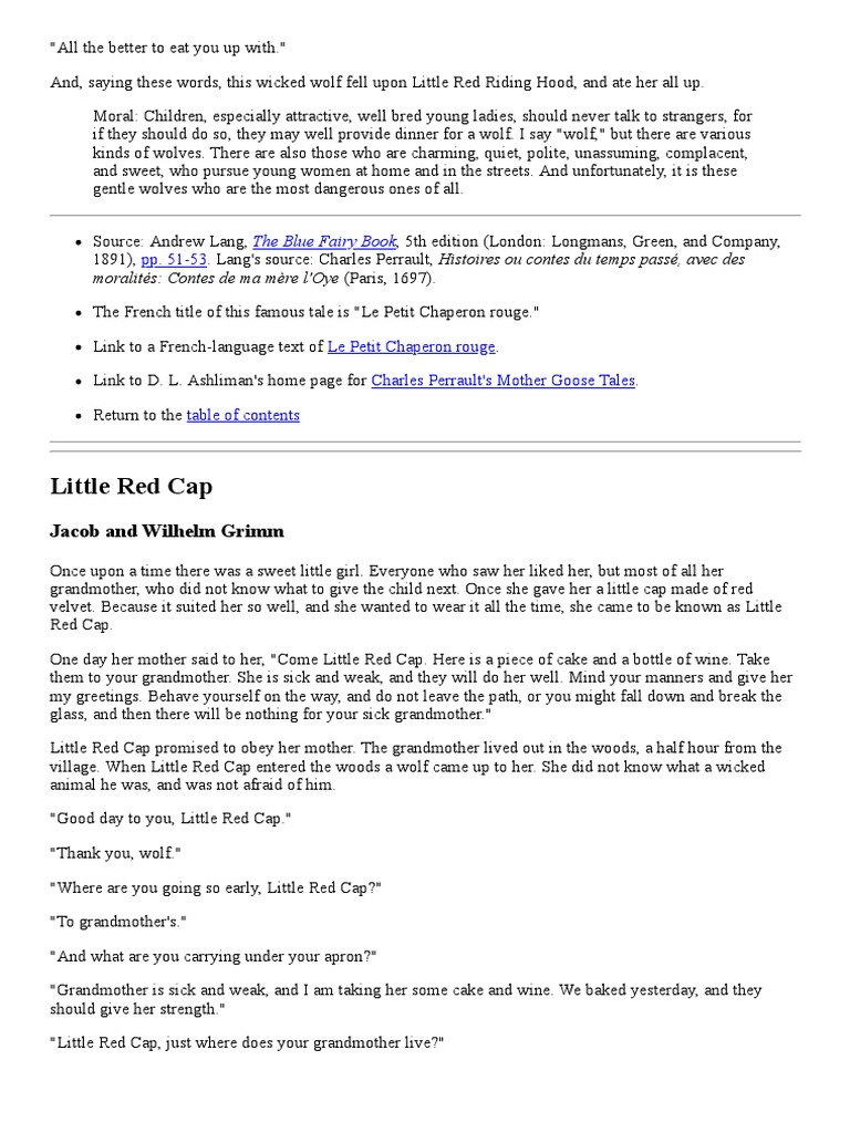 GRIMM, Jacob & Wilhelm. Little Red Cap. | PDF | Little Red Riding Hood ...