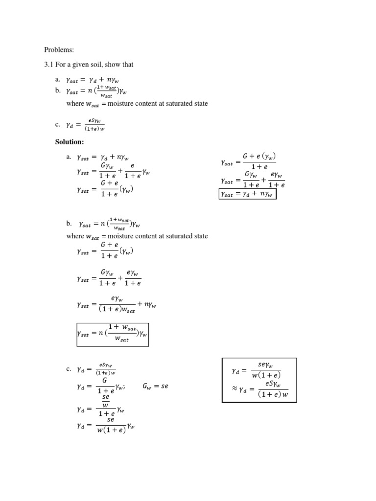 SOIL MECHANICS PROBLEM SET | PDF | Density | Porosity