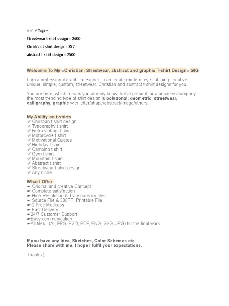 T-Shirt Gig Description | PDF