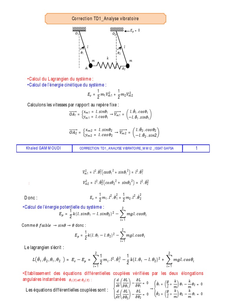 Correction TD1 - Analyse Vibratoire | PDF | Physique | Physique théorique