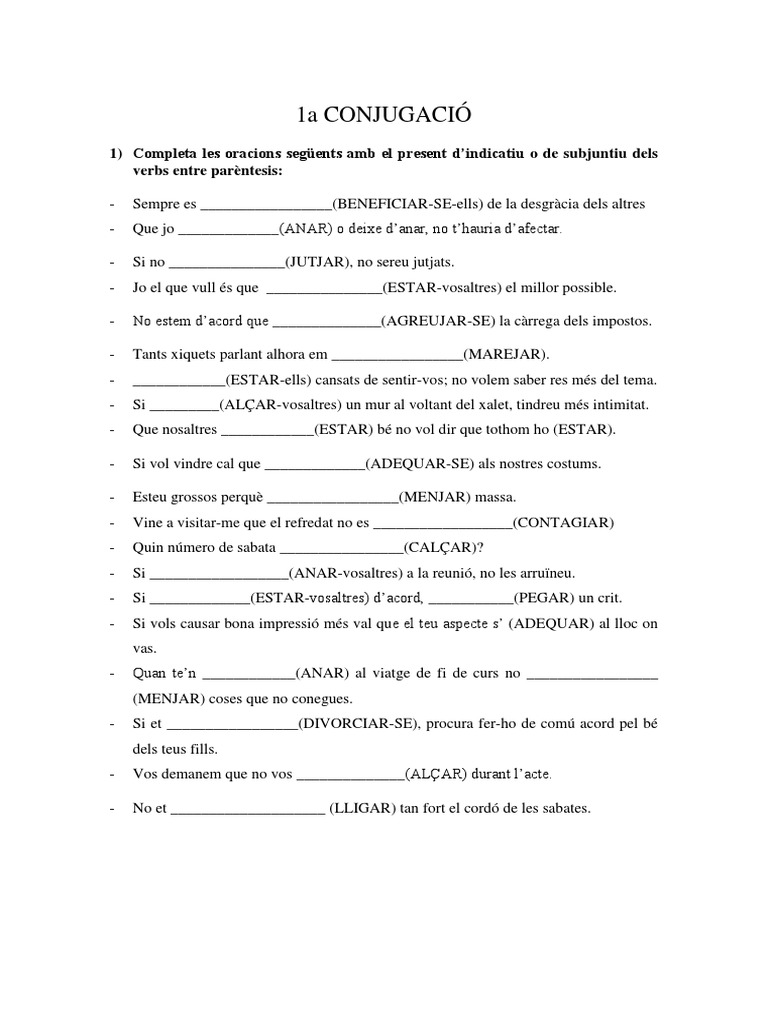 Exercicis Dels Presents D'indicatiu I Subjuntiu | PDF