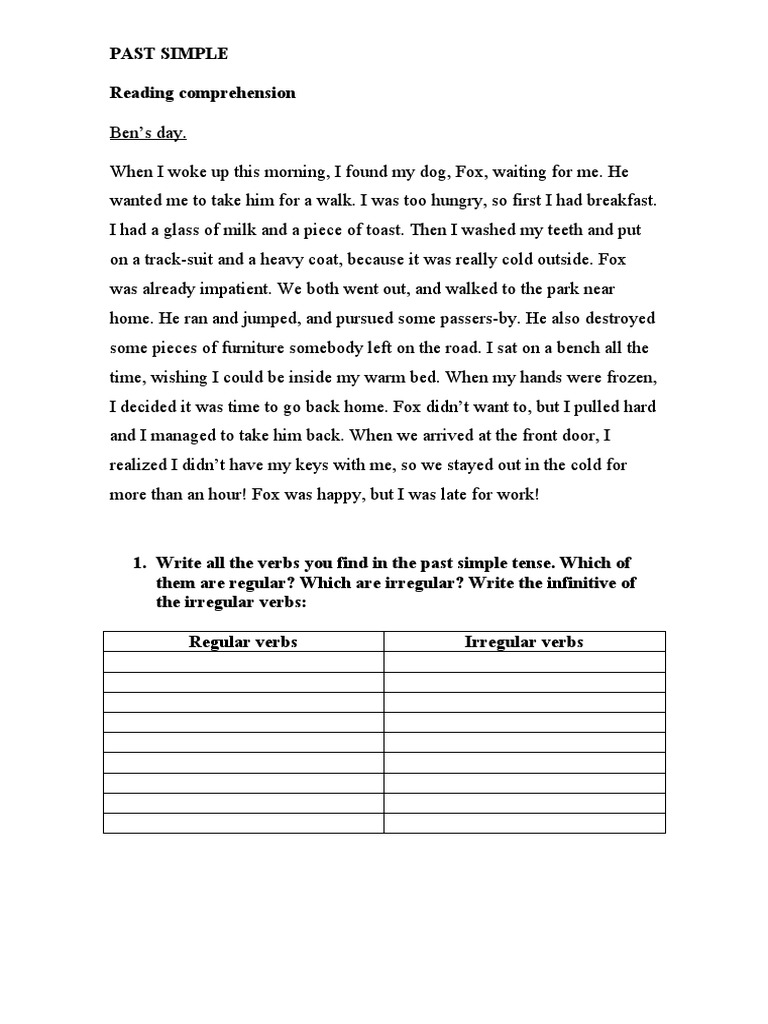 PAST SIMPLE Reading Exercise | PDF