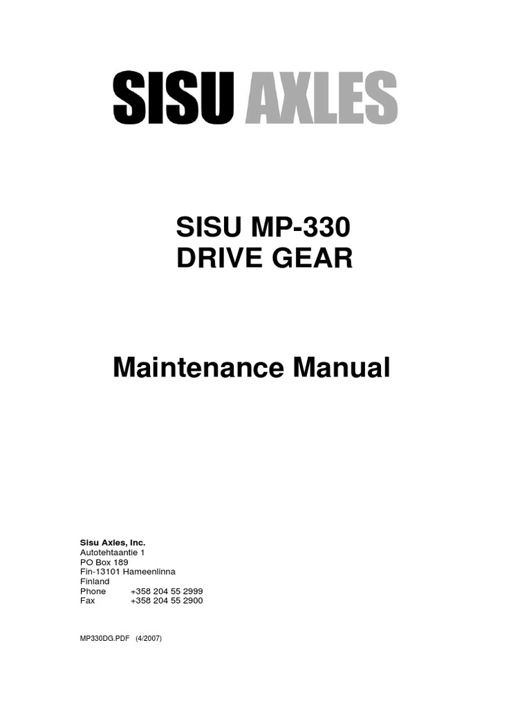 Sisu Drive Gear Mp330dg Maintenance Manual | PDF | Axle | Gear