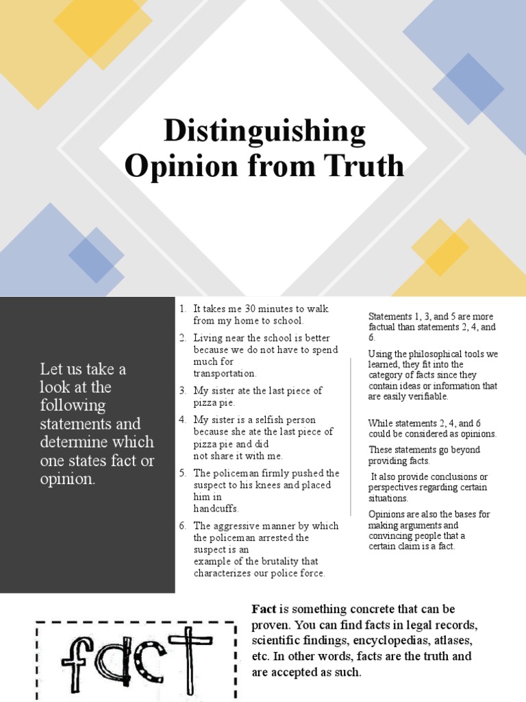 Distinguishing Facts from Opinions | PDF | Truth | Scientific Method