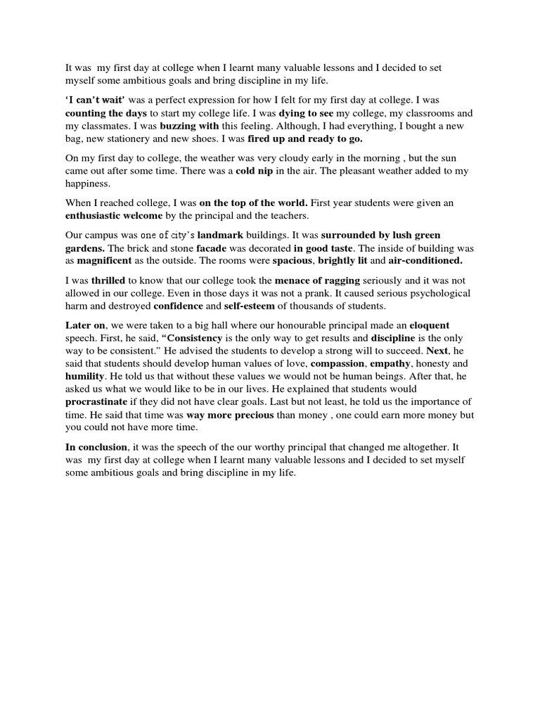 My Transformative First Day at College | PDF | Career & Growth