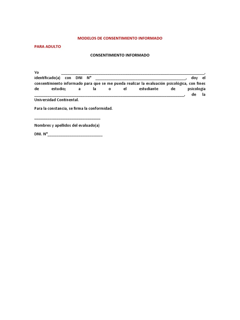 Modelo de Consentimiento Informado | PDF