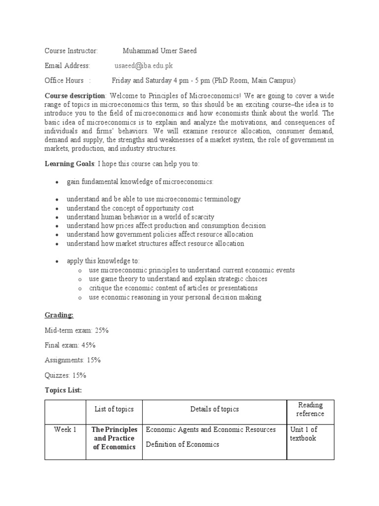 MicroEconomics Course outline | PDF | Supply And Demand | Microeconomics