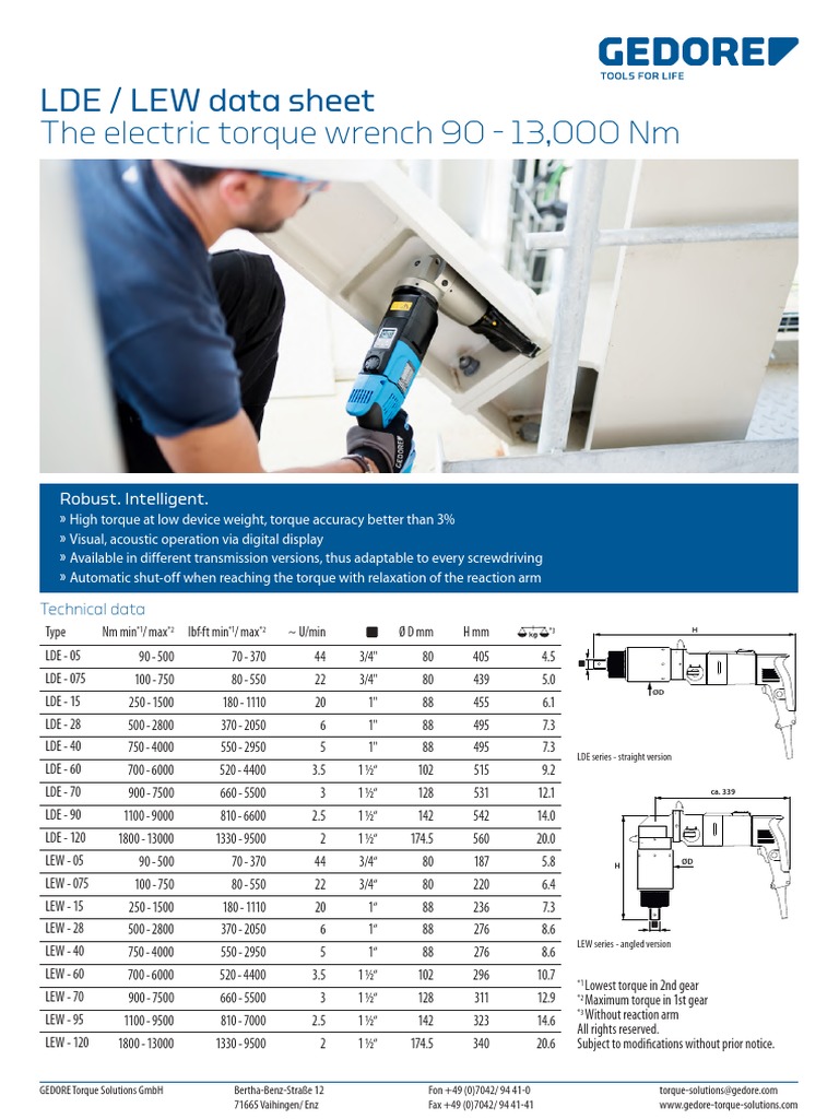 Gedore LDE/LEW Torque Wrench Specs | PDF | Vehicles | Automotive ...