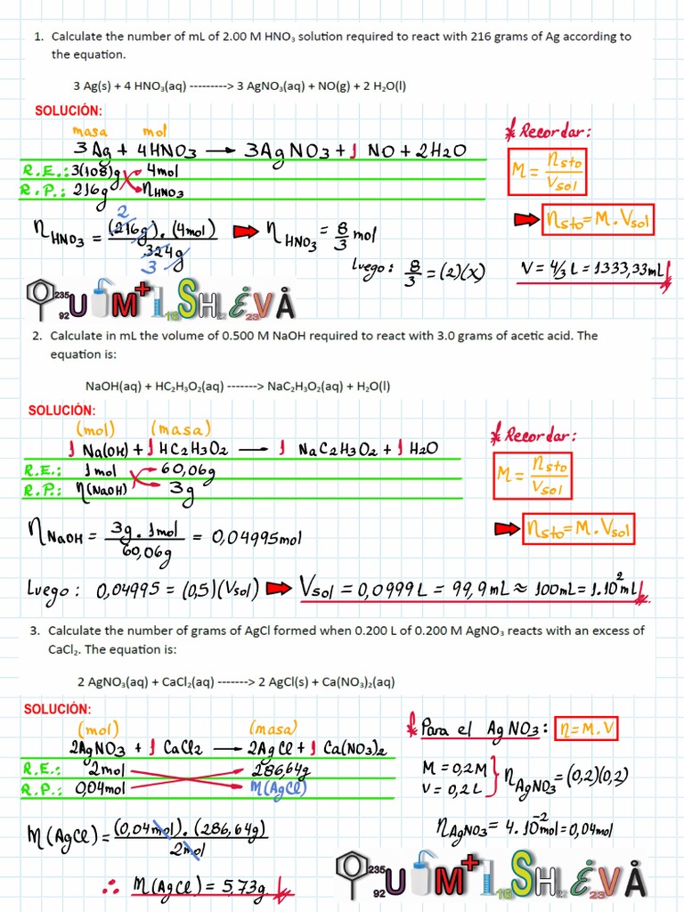 PROBLEMAS ESTEQUIOMETRÍA CON SOLUCIONES | PDF