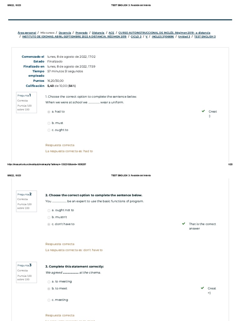 TEST ENGLISH 3 - Revisión Del Intento | PDF