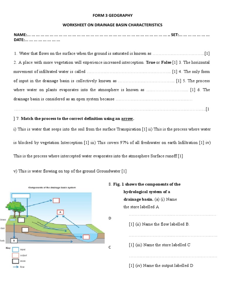 Form 3 - Worksheet On Drainage Basin Characteristics | PDF