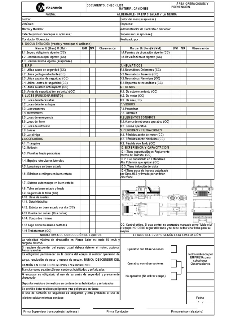 Check List Camiones Via Carrion | PDF | Partes de vehículo | Componentes