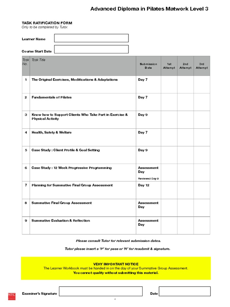 Pilates Matwork Task Ratification Form | PDF