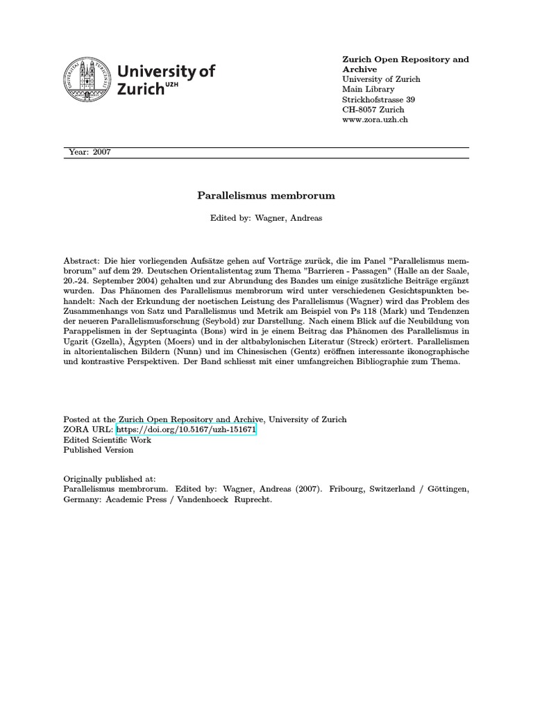 Wagner 2007 Parallelismus Membrorum | PDF