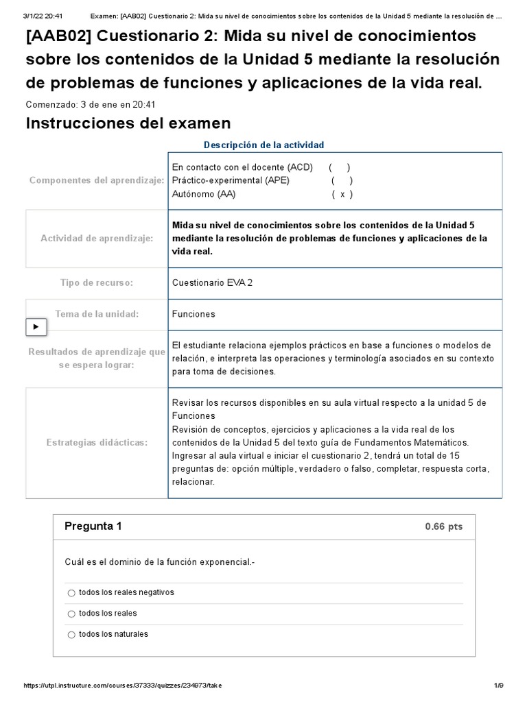 Examen - (AAB02) Cuestionario 2 - Mida Su Nivel de Conocimientos Sobre Los Contenidos de La ...
