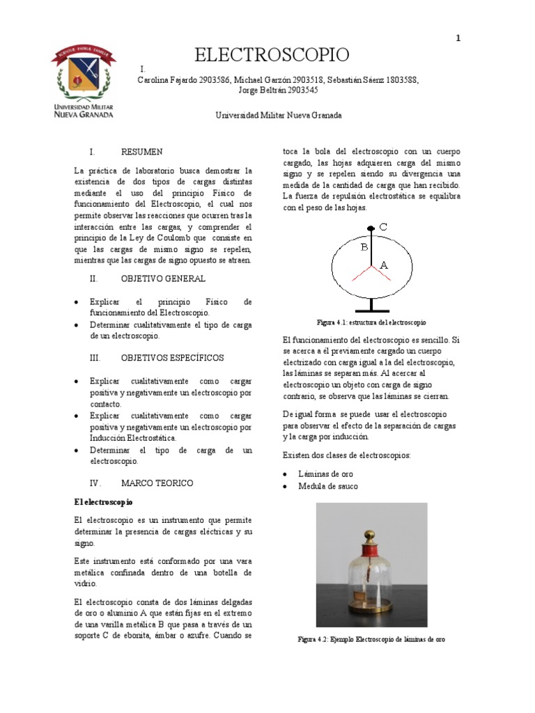 Informe Electroscopio. | PDF | Electrostática | Electrón