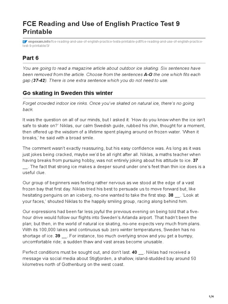 FCE Reading and Use of English Practice Test 9 Printable | PDF ...