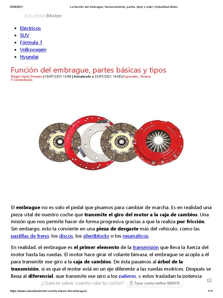 La Función Del Embrague - Funcionamiento, Partes, Tipos y Más ...