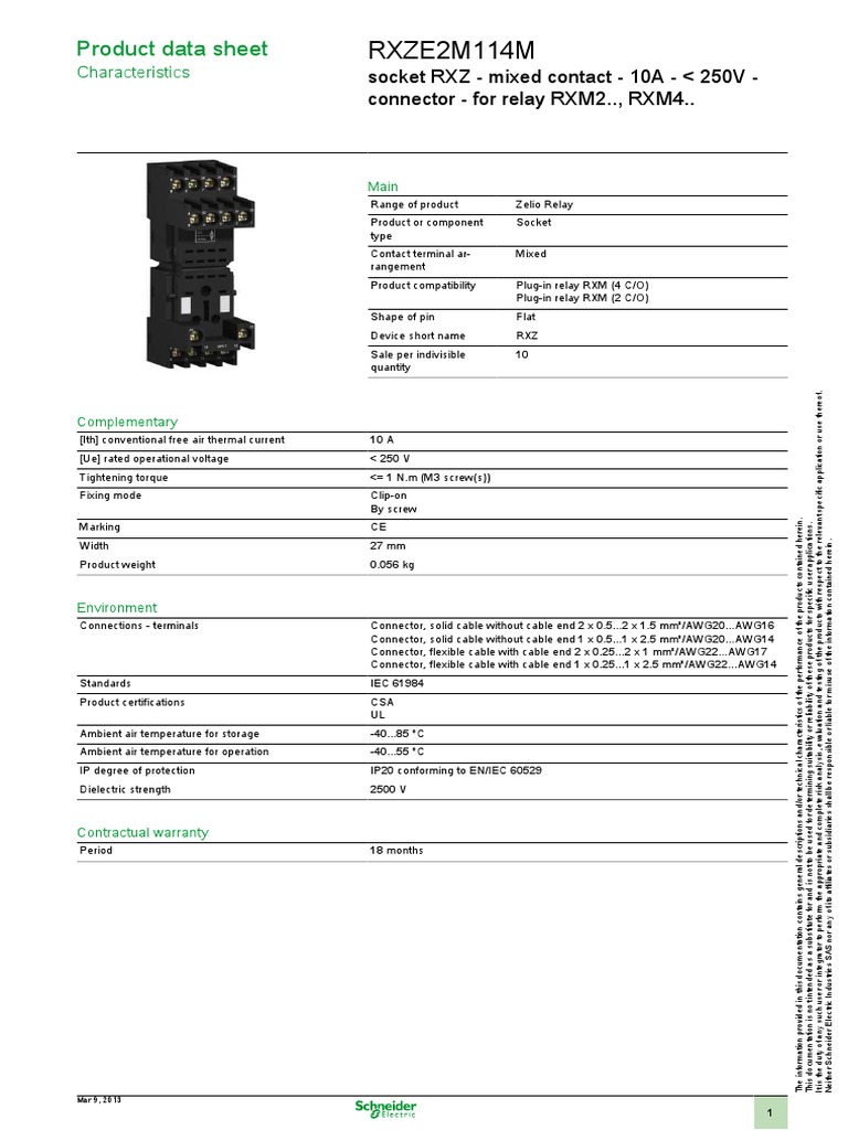 RXZE2M114M Schneider Electric | PDF | Electrical Connector | Ac Power Plugs And Sockets
