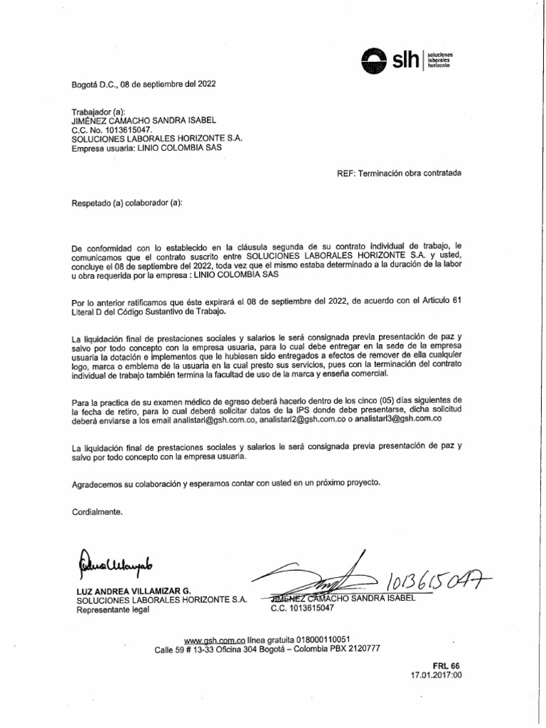 Carta de Retiro Sandra | PDF