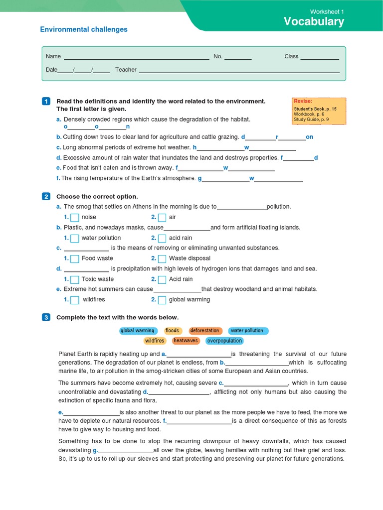 Environmental Vocabulary Worksheet | PDF | Pollution | Environmental ...