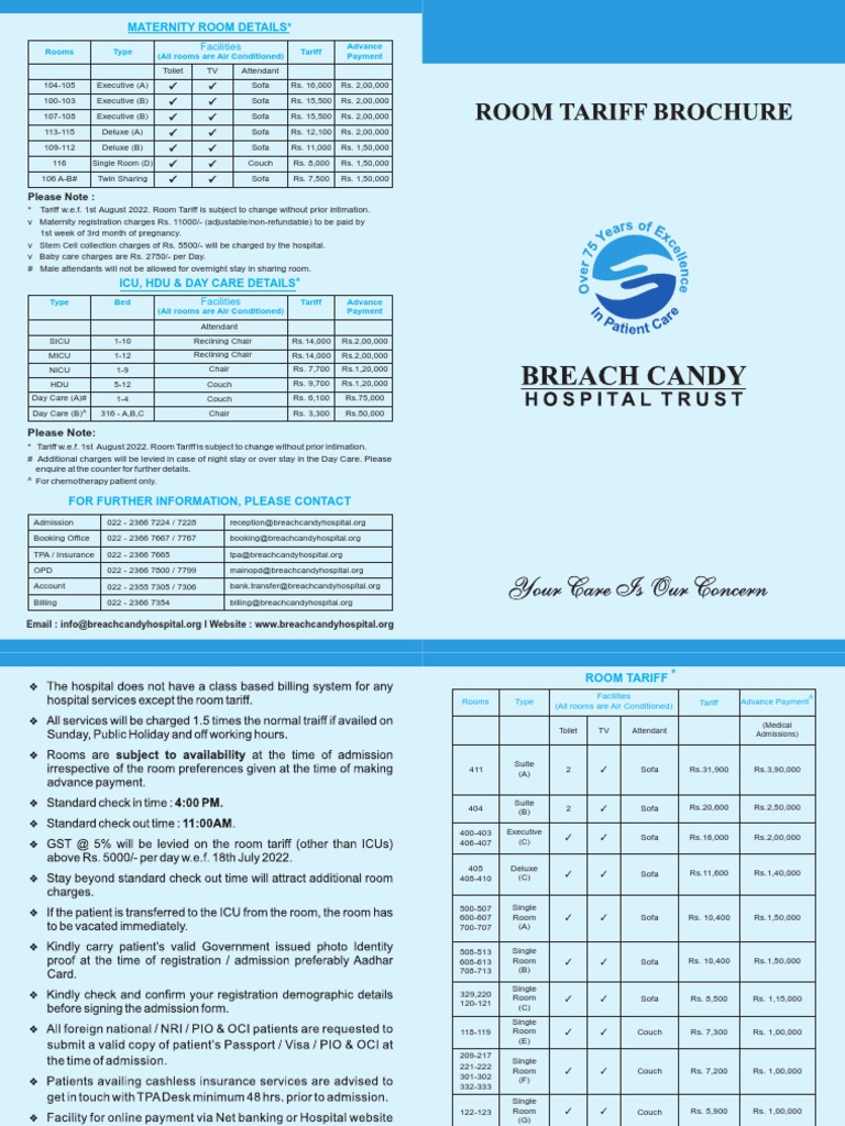Room Tariff Brochure Revised Aug 22 | PDF | Couch | Intensive Care Unit