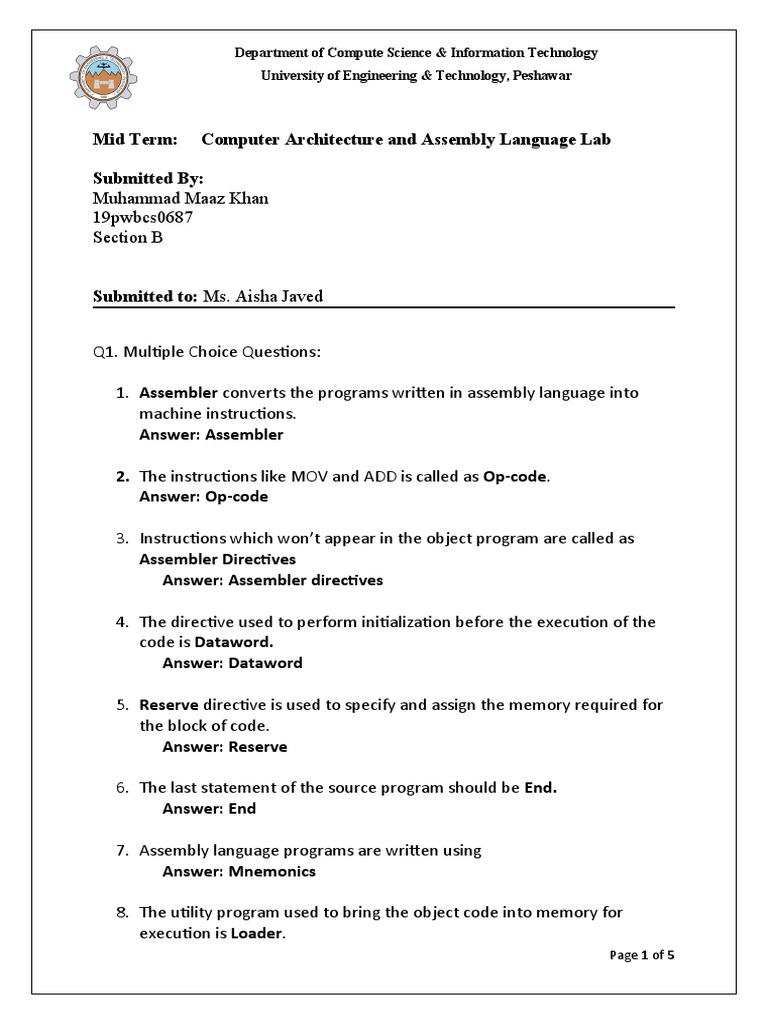 Computer Architecture Pdf Assembly Language Computer Program