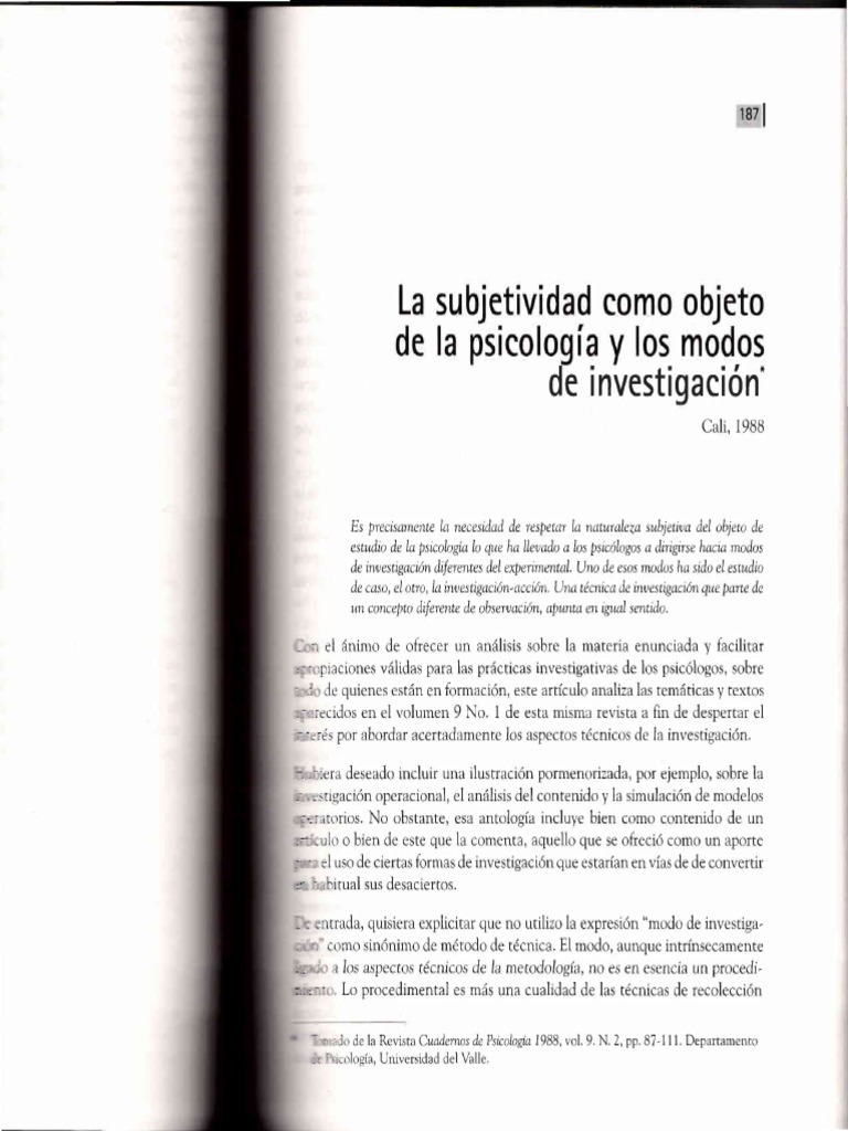 La Subjetividad Como Objeto de La Psicología y Los Modos de Investigación | PDF | Sicología ...